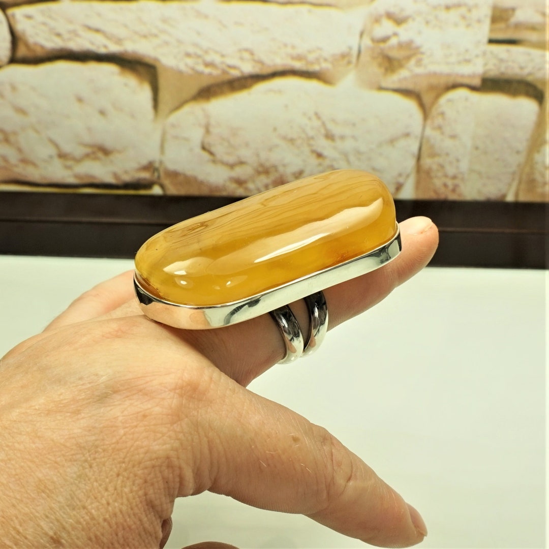 Huge Amber RING 925 Sterling Silver, Adjustable Size, OOAK Jewelry ...