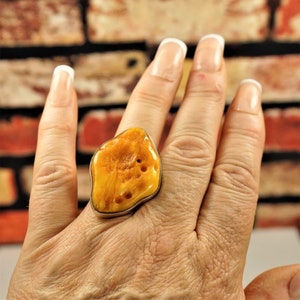 RAW BUTTERSCOTCH Big AMBER Sterling Ring 9.25, Untreated Egg Yolk Amber ...