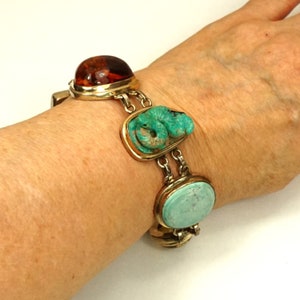 CHUNKY AMBER BRACELET With Snake, Stamped 925 Silver Multi Gemstones ...
