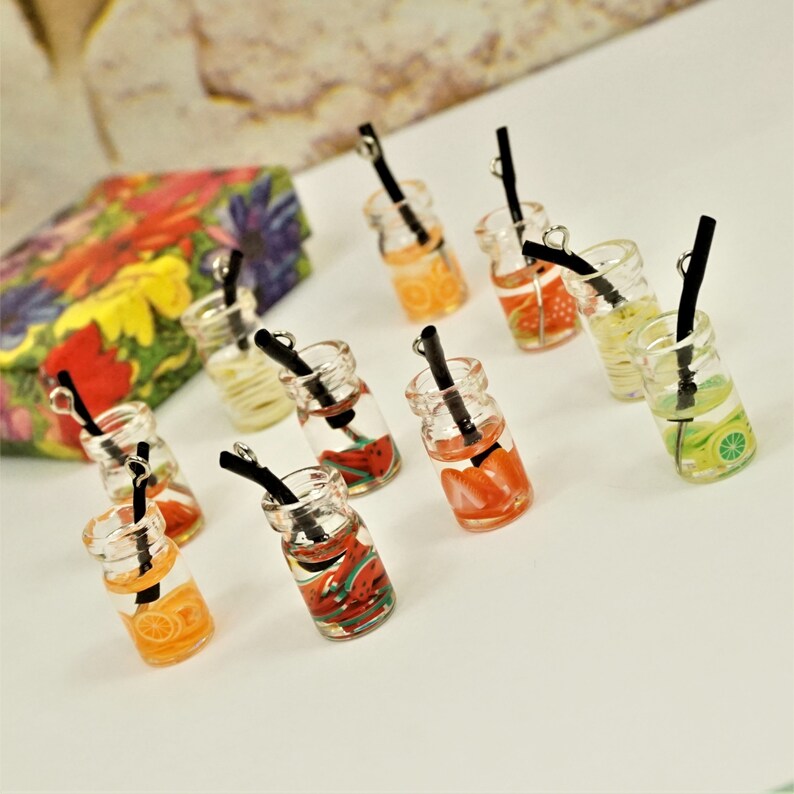 FRUIT GLASS BOTTLE Charms Mini Fruit Pendants Jewelry Creation | Etsy