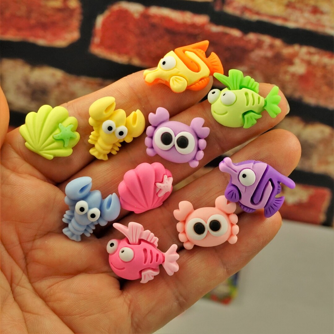 COLORFUL SEA ANIMALS Flatback Cabochons, Ocean Mini Animals, Scrapbook ...