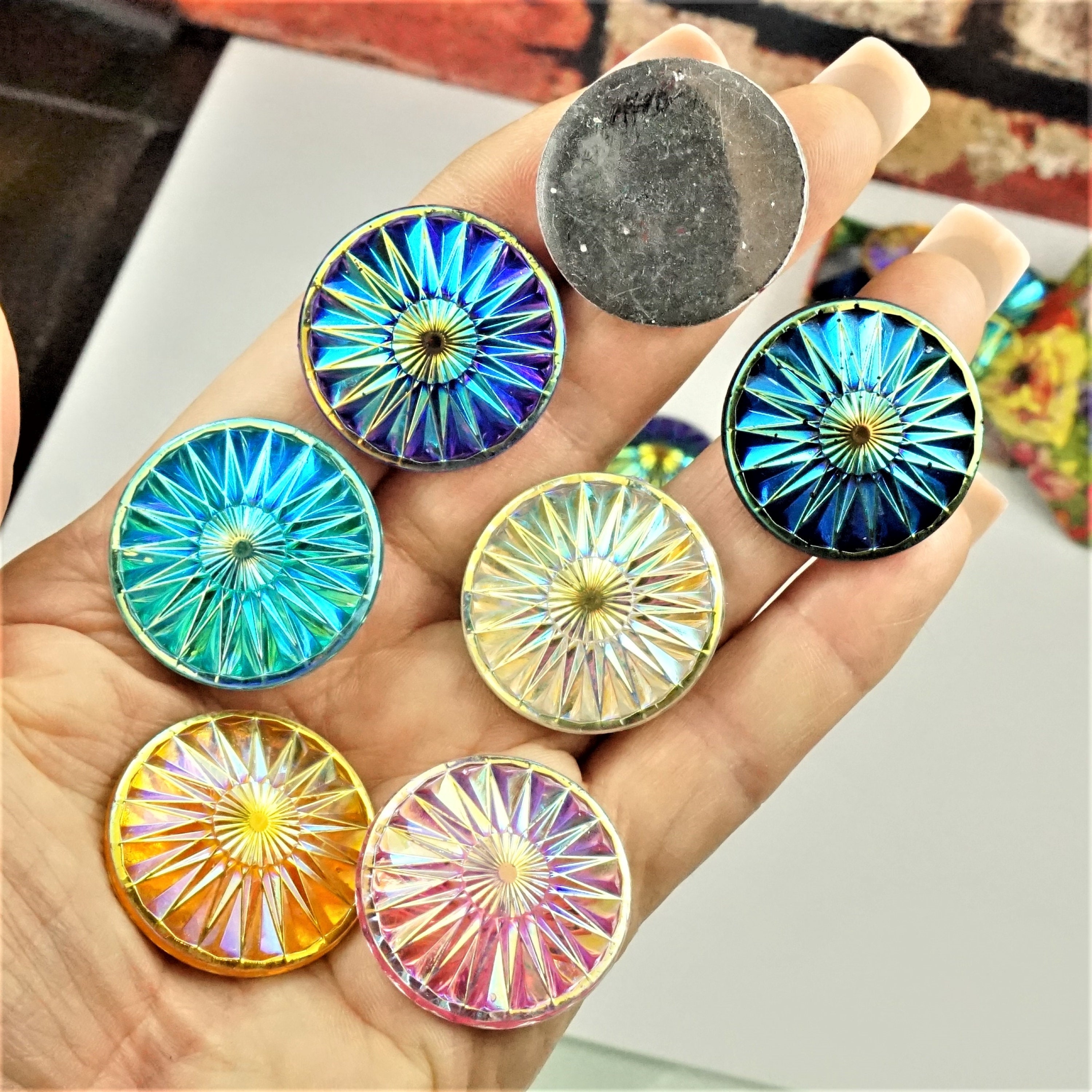 Neon Resin Wheel Cabochons, 29mm Craft Buttons, 4pcs Gift Box Set - Etsy