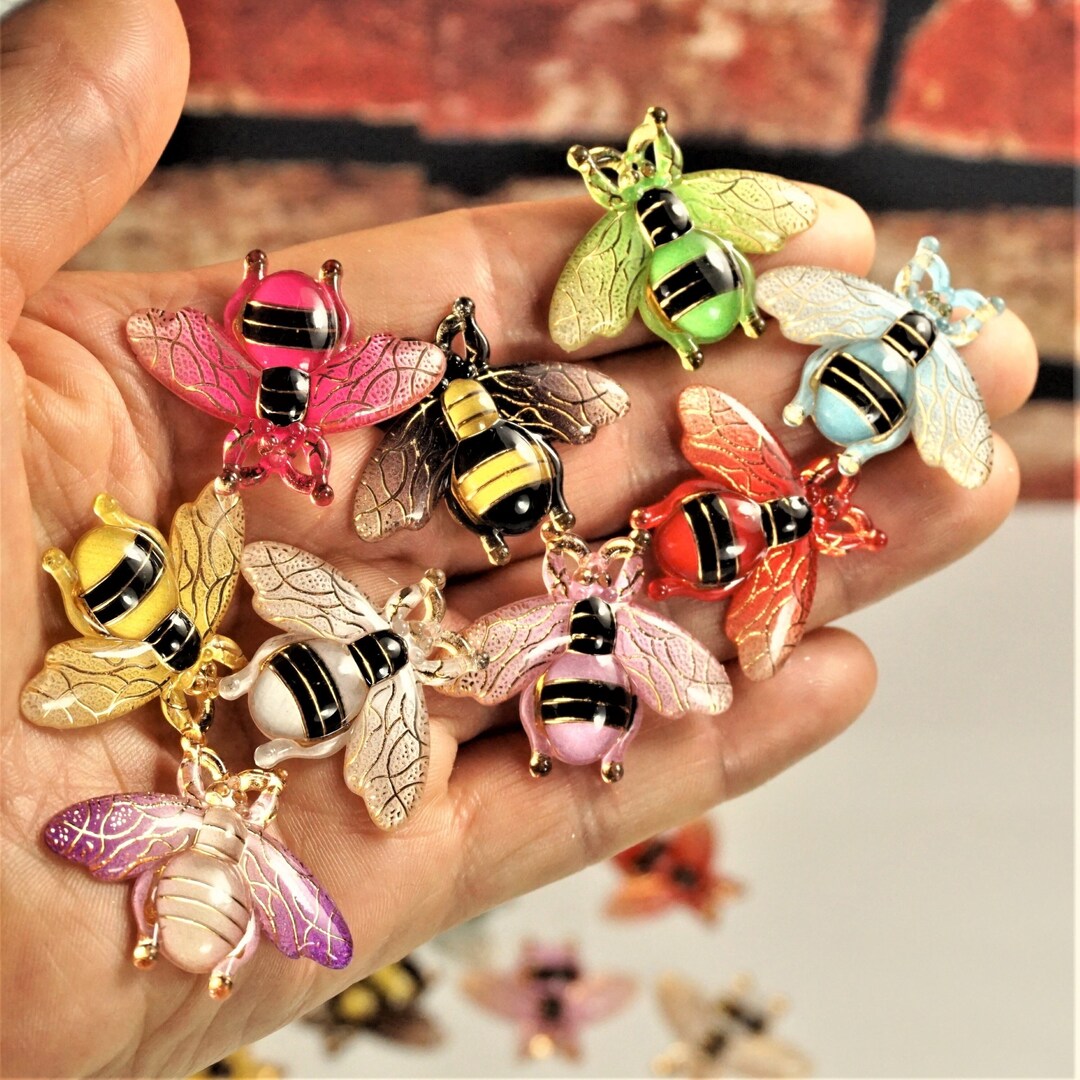 DIY Honey BEE CHARMS, Flat Back Cabochons, Lifelike Bumble Bee, Small ...