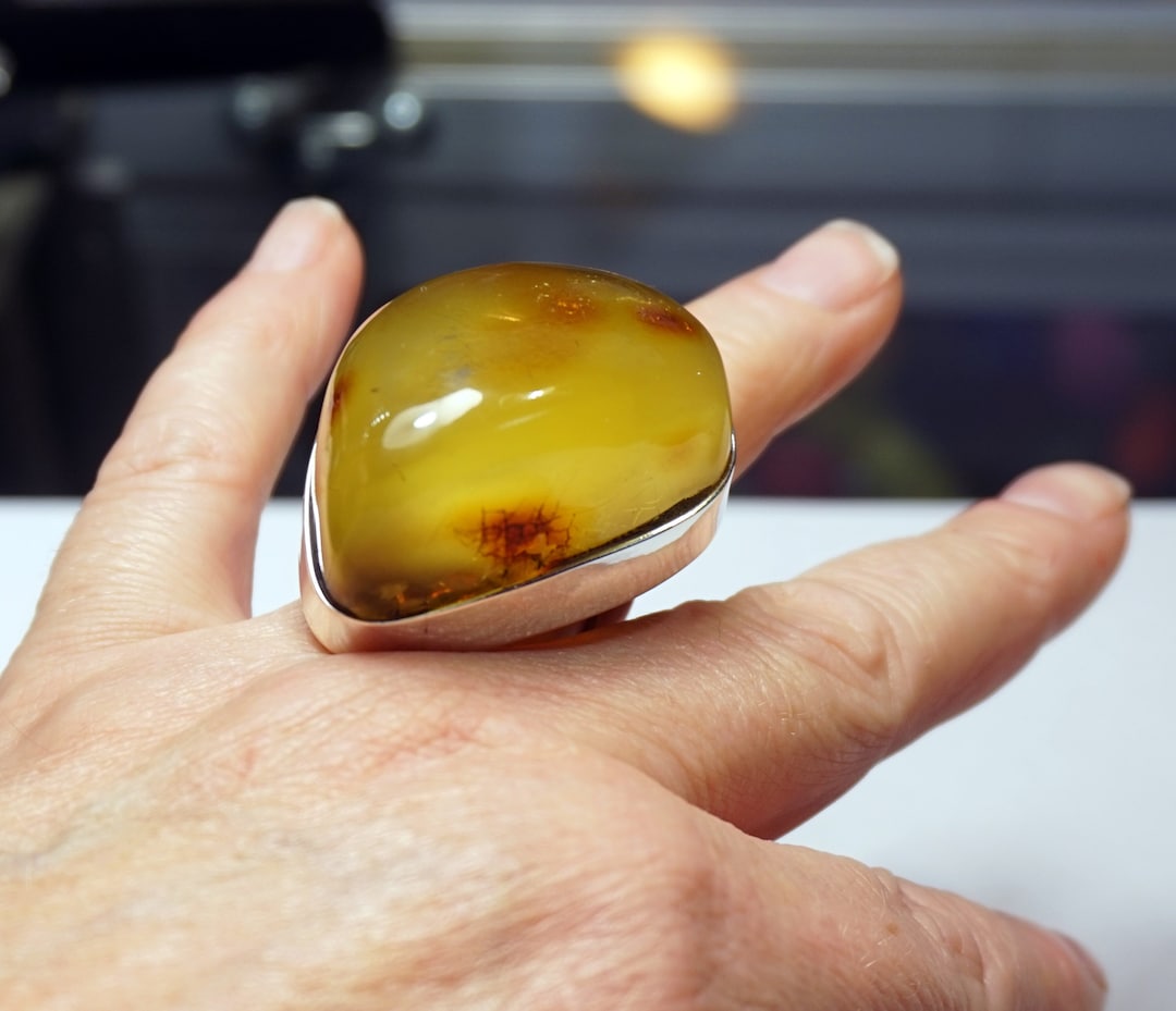 HUGE AMBER RING Amber and 925 Silver Adjustable Ring Raw - Etsy