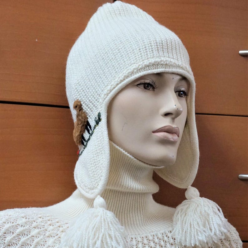 Merino Wool Aviator Hat, Sheep Applique, Knitted Winter Hat - Etsy ...