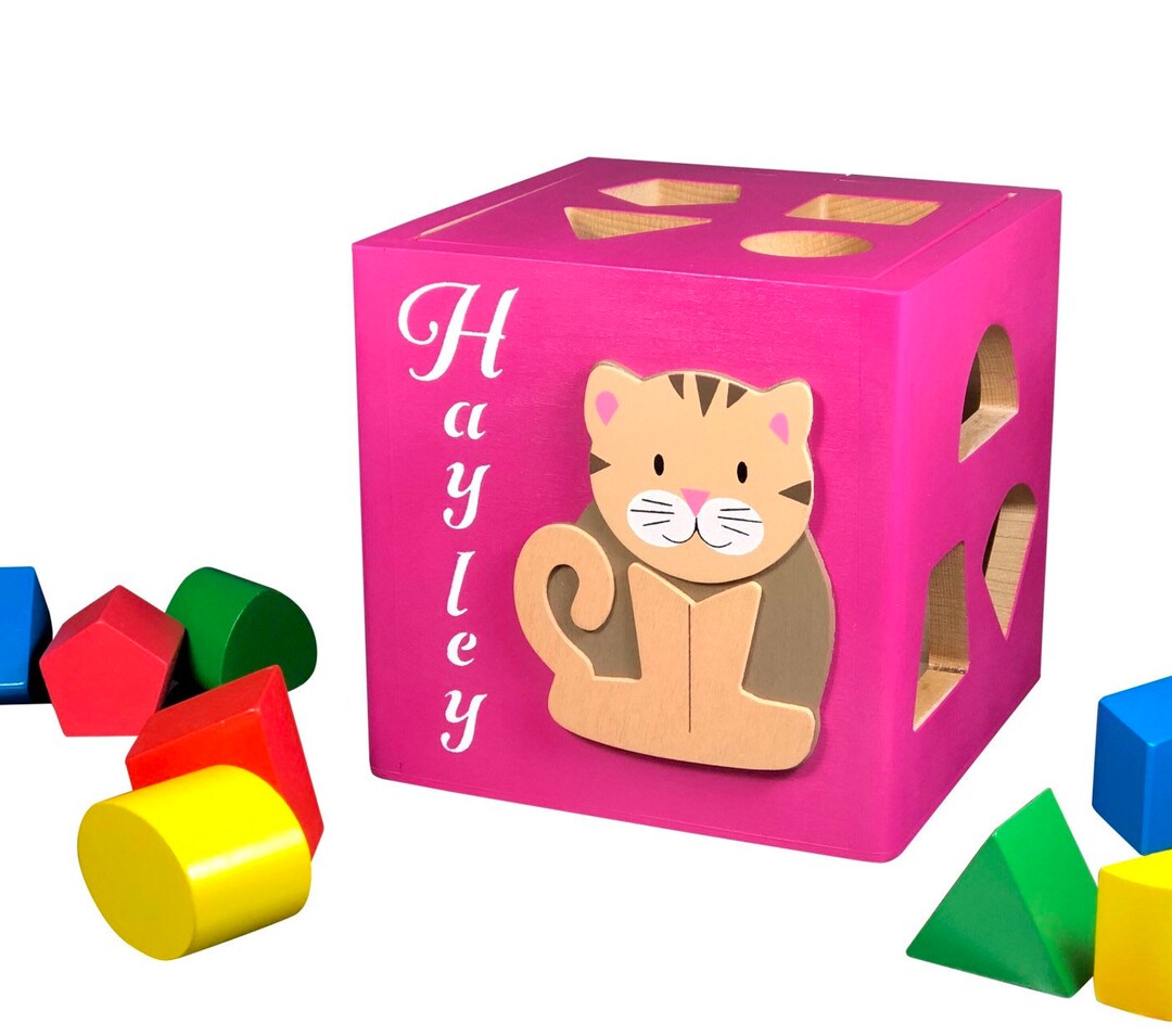 Wooden Baby Toy Cat Eco Friendly Shape Sorting Box Shape Sorting Toy ...