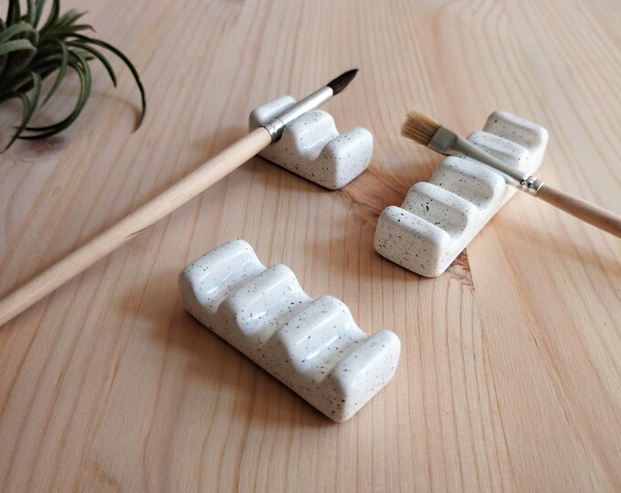 Ceramic Paint Brush Rest Set Set of 3 Handmade Speckled Brush Holder ...