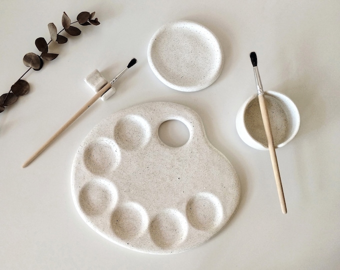Large Ceramic Paint Palette Artist Hand Paint Palette Handmade Speckled ...