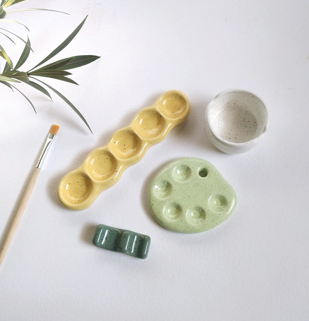 Handmade Speckled Ceramic Paint Palette Set | Artist Watercolor Gouache ...