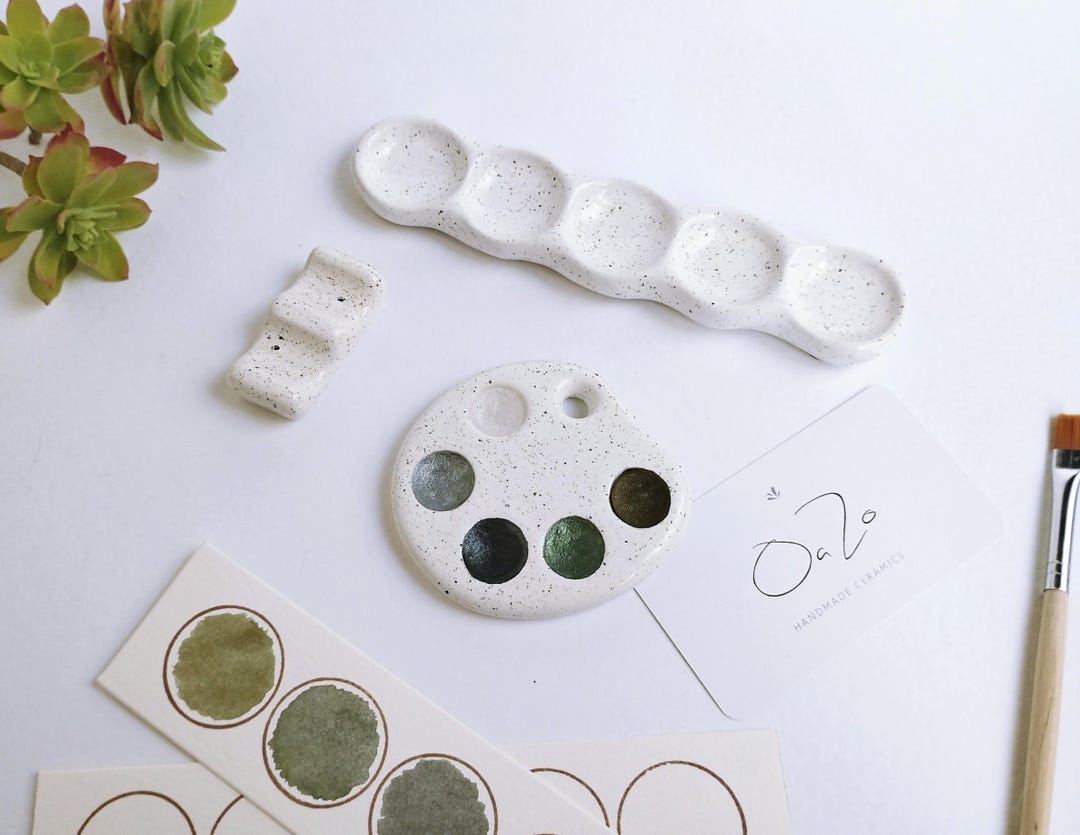 Handmade Ceramic Watercolor Palette Set | With Metallic Paints | Set of ...