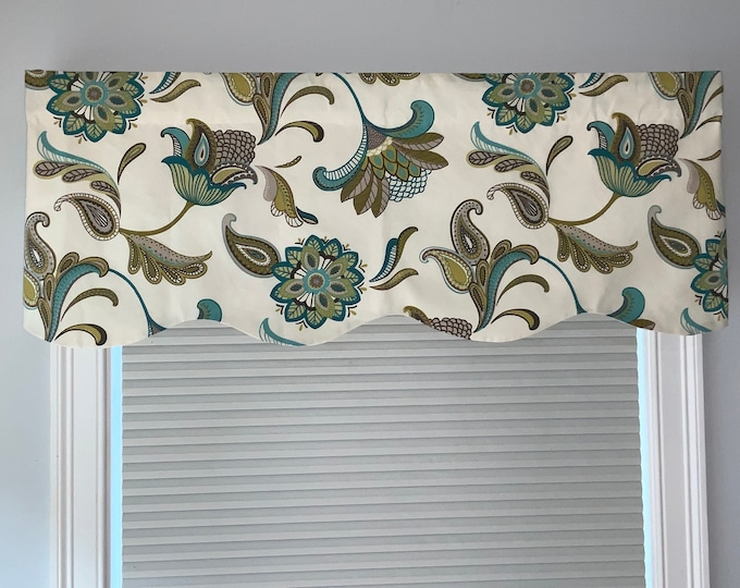 Turquoise Valance, Window Valance, Scalloped Valance, Decorative ...