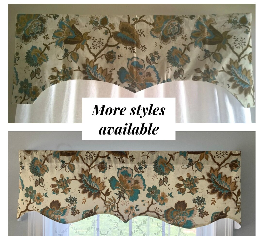 Window Valance, Turquoise Valance, Scalloped Valance, Floral Valance ...