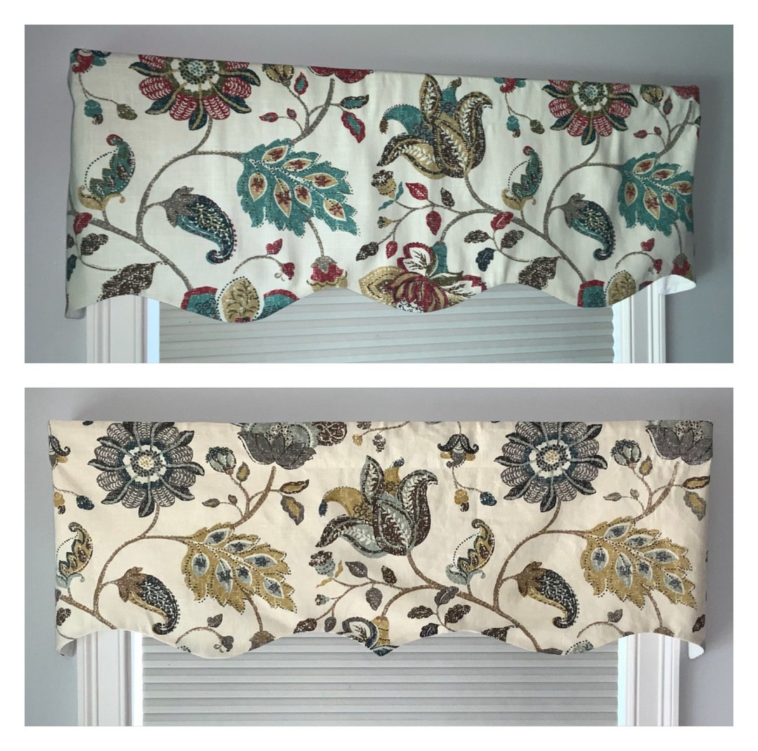 Jacobean Floral Lined Valance, Scalloped Window Treatment - Etsy