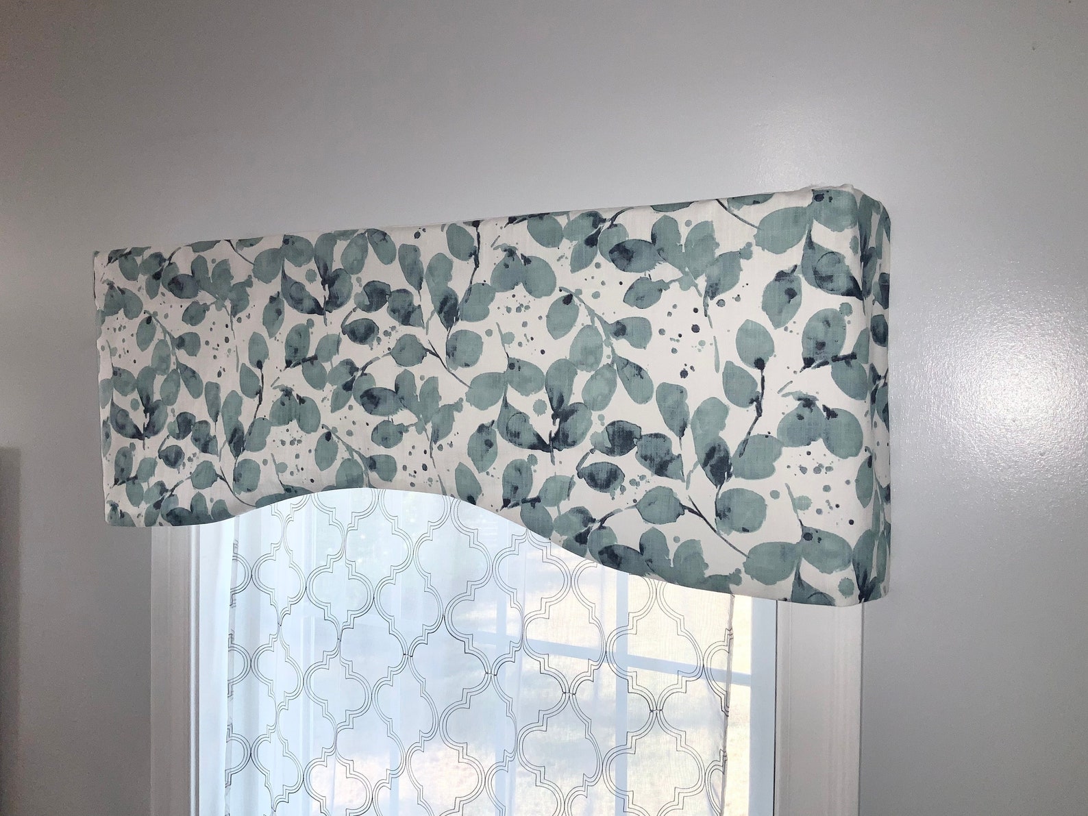 Leaf Window Valance Watercolor Blue Shaped Lined Valance 52 - Etsy