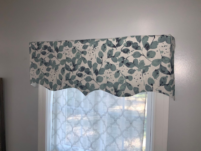 Leaf Window Valance Watercolor Blue Shaped Lined Valance 52 - Etsy