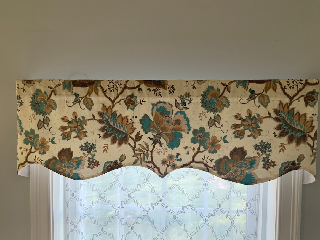 Window Valance, Turquoise Valance, Scalloped Valance, Floral Valance ...