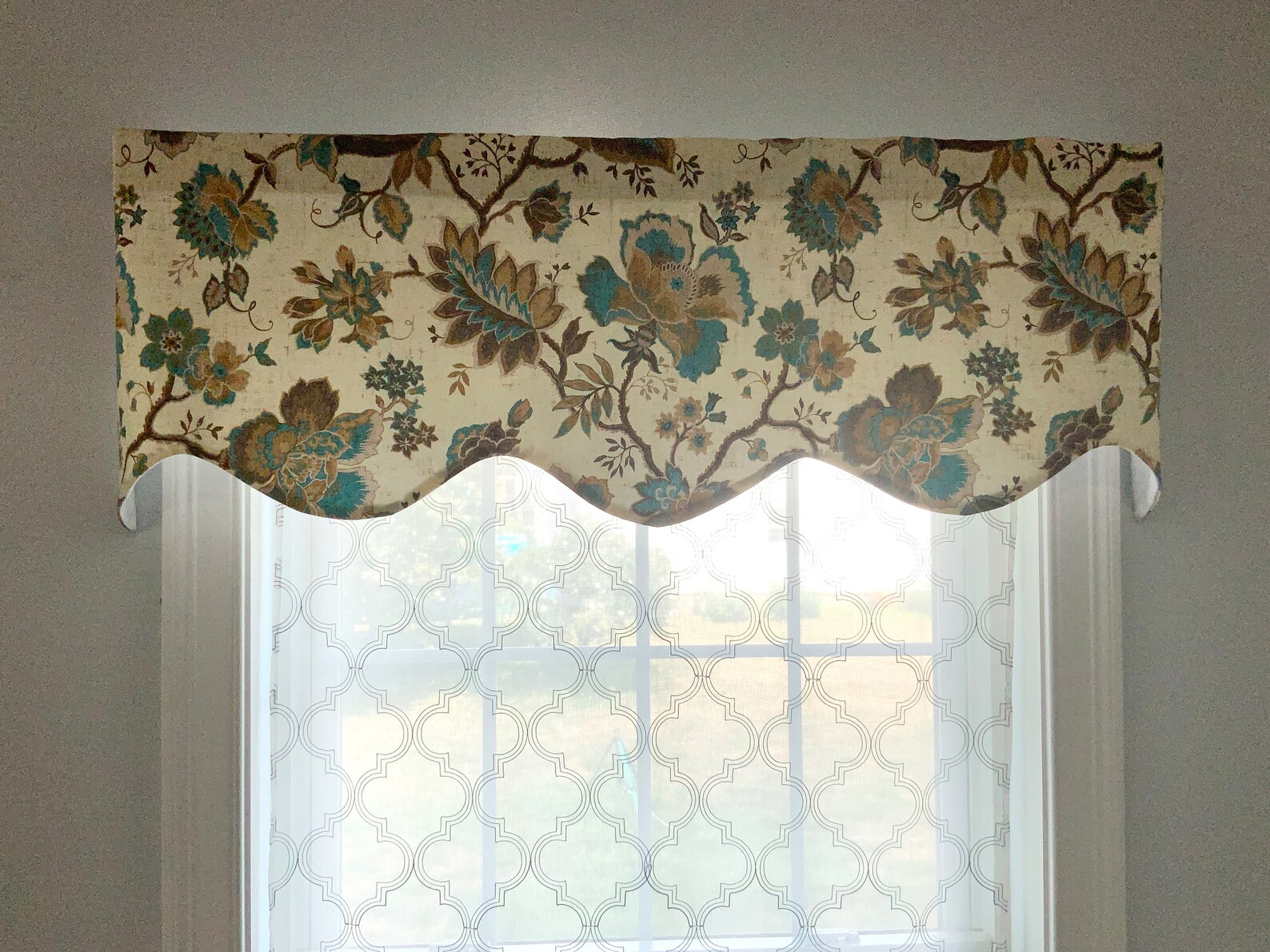 Window Valance Turquoise Valance Scalloped Valance Floral - Etsy