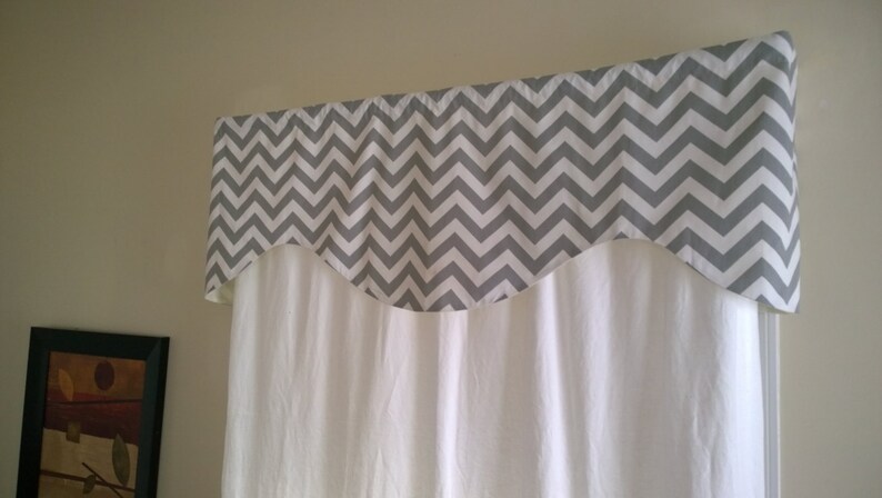 Gray Chevron Valance Scalloped Gray Valance Lined Valance | Etsy