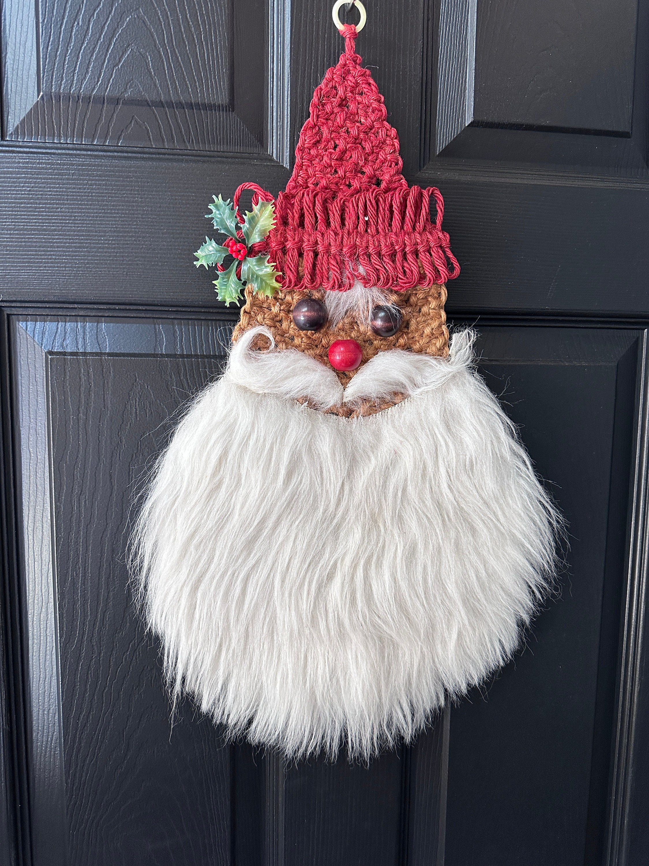 Vintage 70's Macrame Santa Face Wall Hanging With Faux Fur Beard -22 ...