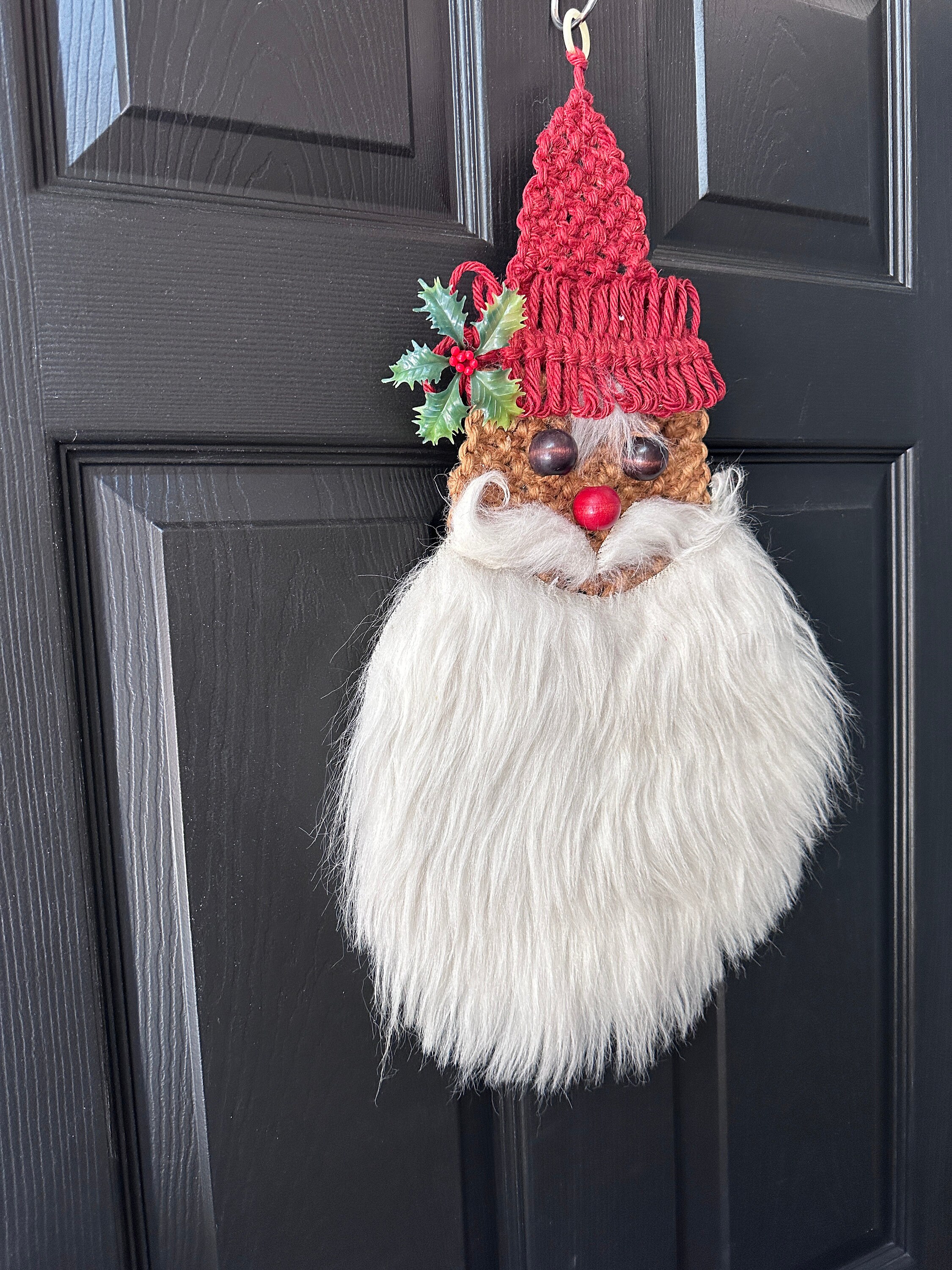 Vintage 70's Macrame Santa Face Wall Hanging With Faux Fur Beard 22 ...
