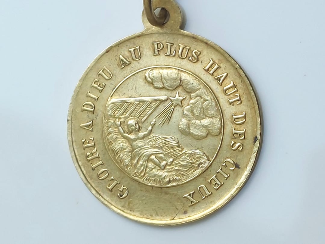 Thin Antique Nativity Pendant Medal—vintage Catholic "word Made Flesh ...