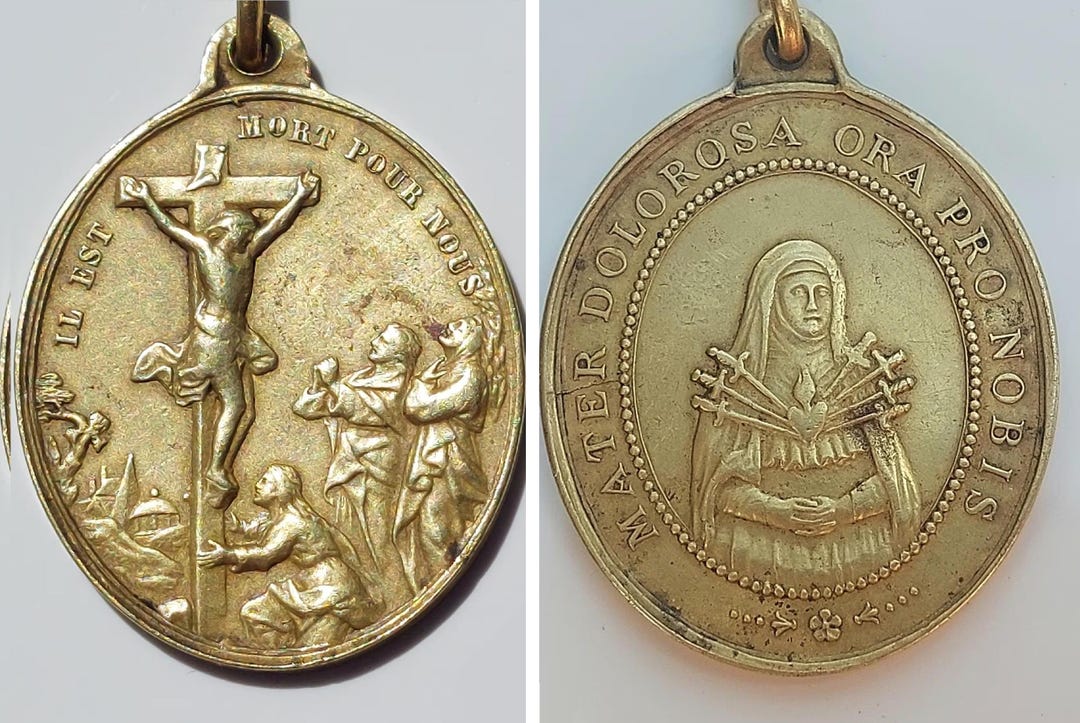 Antique Mater Dolorosa/our Lady of Sorrows Medal + Mary Magdalene ...