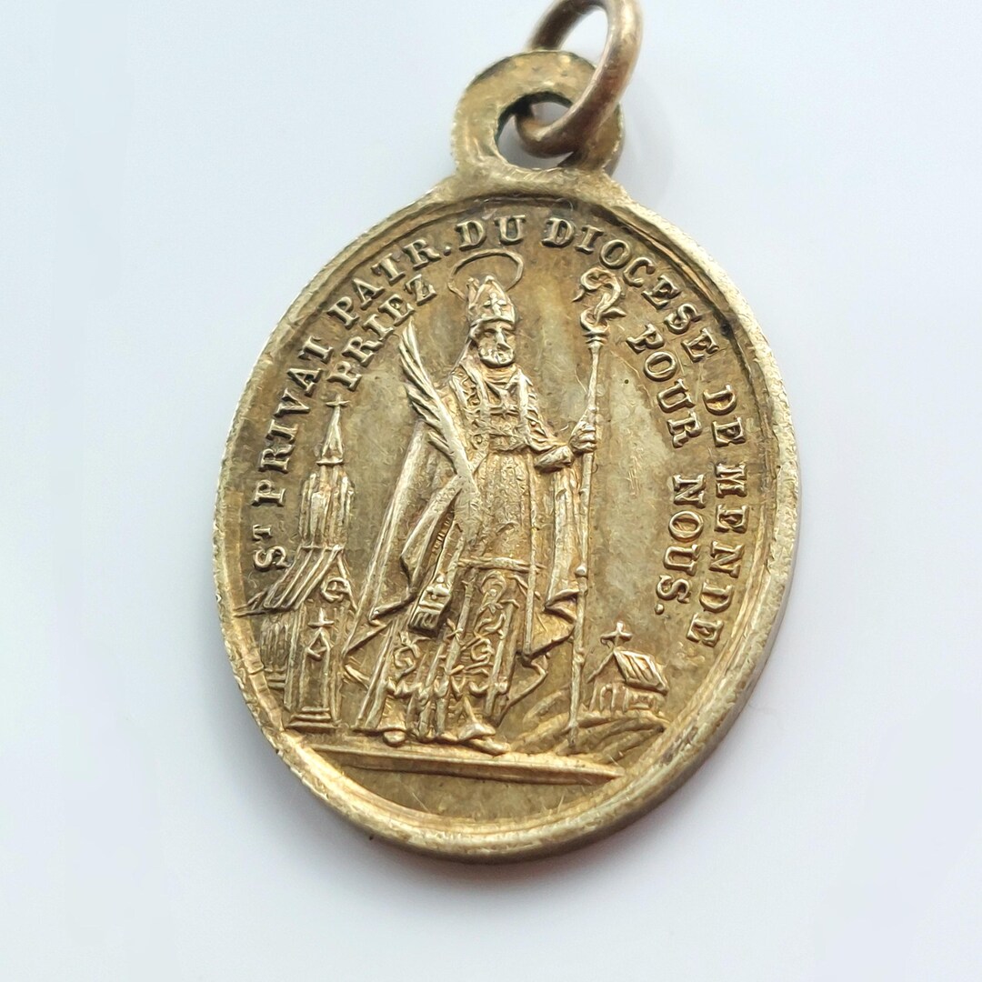 Antique St Privatus of Mende Medal—vintage Oval French Catholic ...