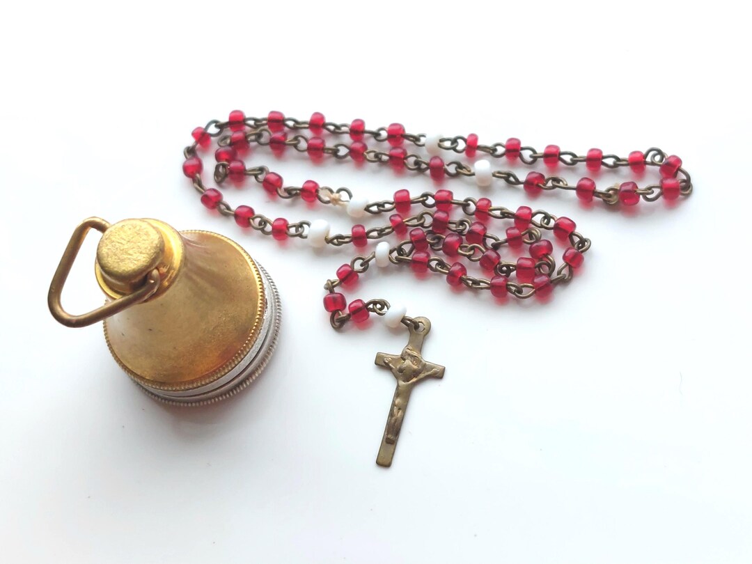 Antique Miniature Rosary Holder + Tiny Seed Bead/brass Wire Rosary ...