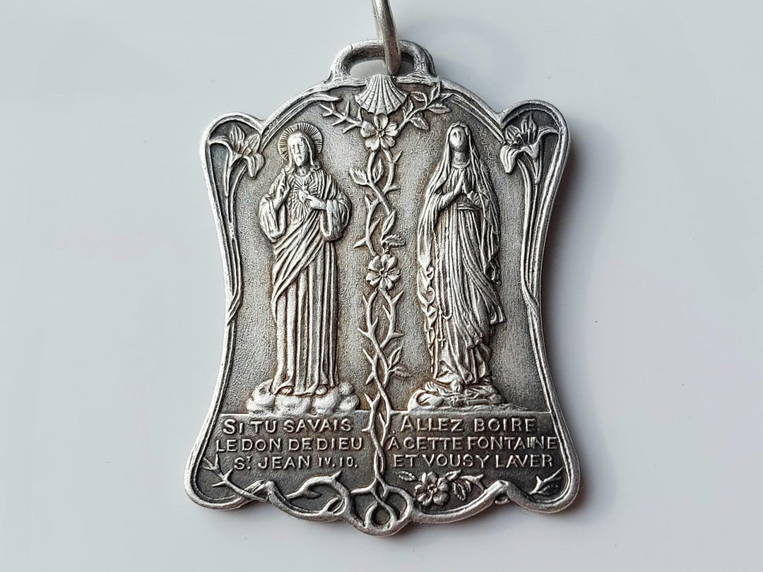 Antique Merciful + Immaculate & Sacred Heart Jesus + Our Lady Medal ...