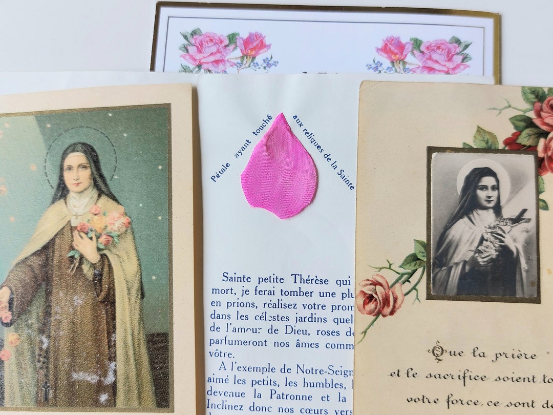 St Therese Vintage Rose Petal Paper Relic Card + Catholic Picture ...