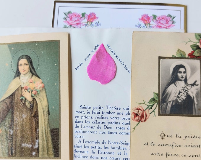 St Therese Vintage Rose Petal Paper Relic Card + Catholic Picture ...