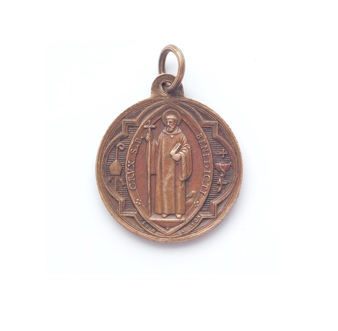 Antique Bronze St Benedict Medal—vintage "victorian" Round Catholic ...