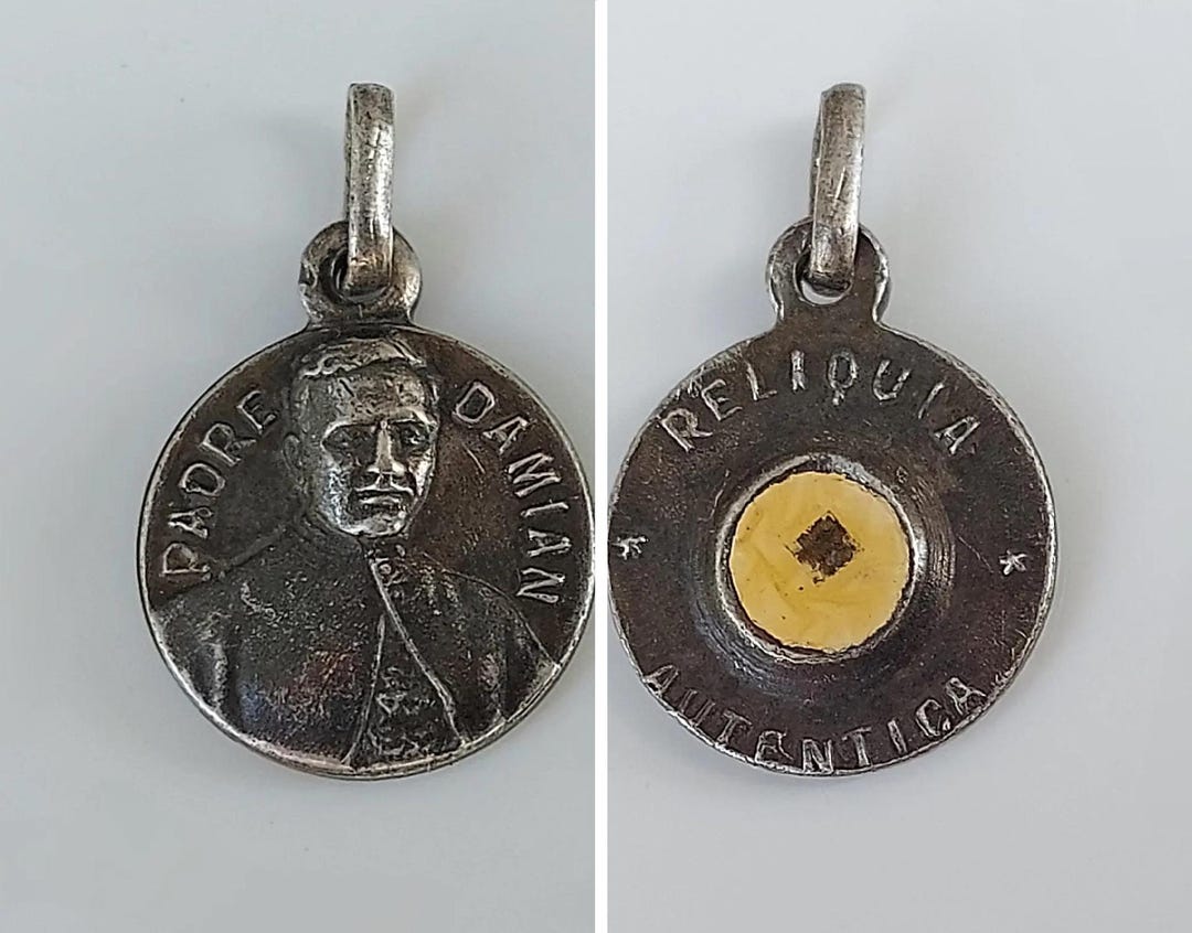 St Damien of Molokai Vintage Relic Medalsmall Catholic Pendantveuster ...
