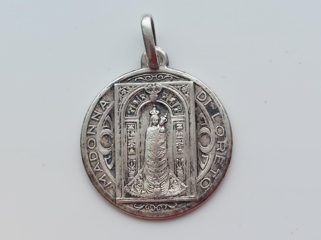 Vintage Our Lady of Loreto Silver Medal: Ornate Round Italian Loretto ...
