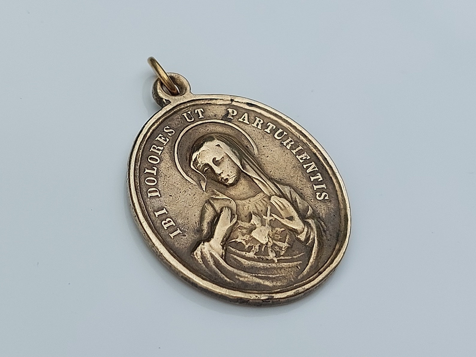1 1/4" Mater Dolorosa + Sacred Heart of Jesus Medal--antique Our Lady ...