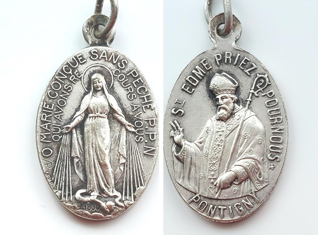Vintage St Edmund of Canterbury Medal + Our Lady of Grace Miraculous ...