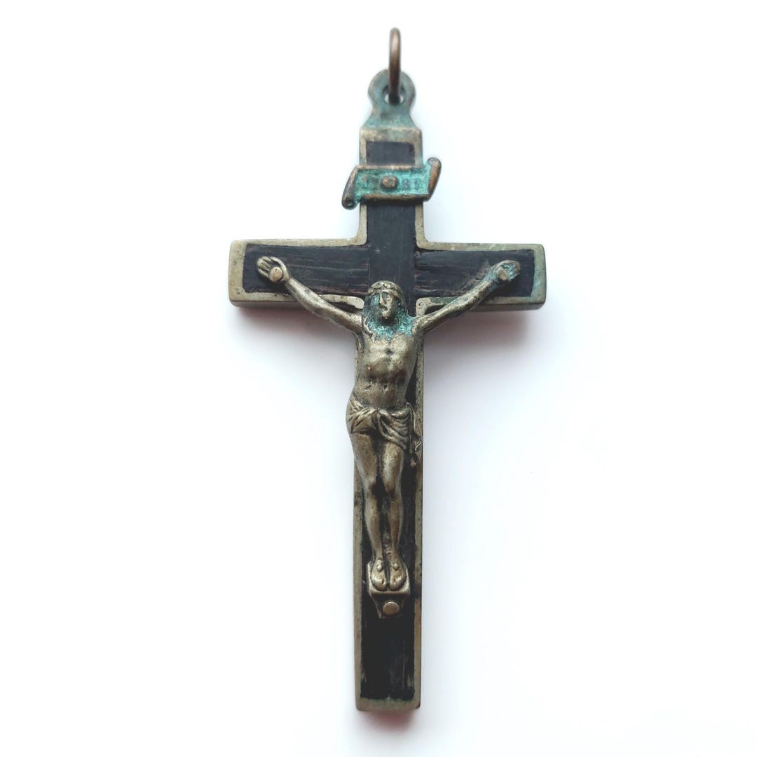 Antique Third Order Franciscan (?) Ebony Crucifix—vintage White Bronze ...