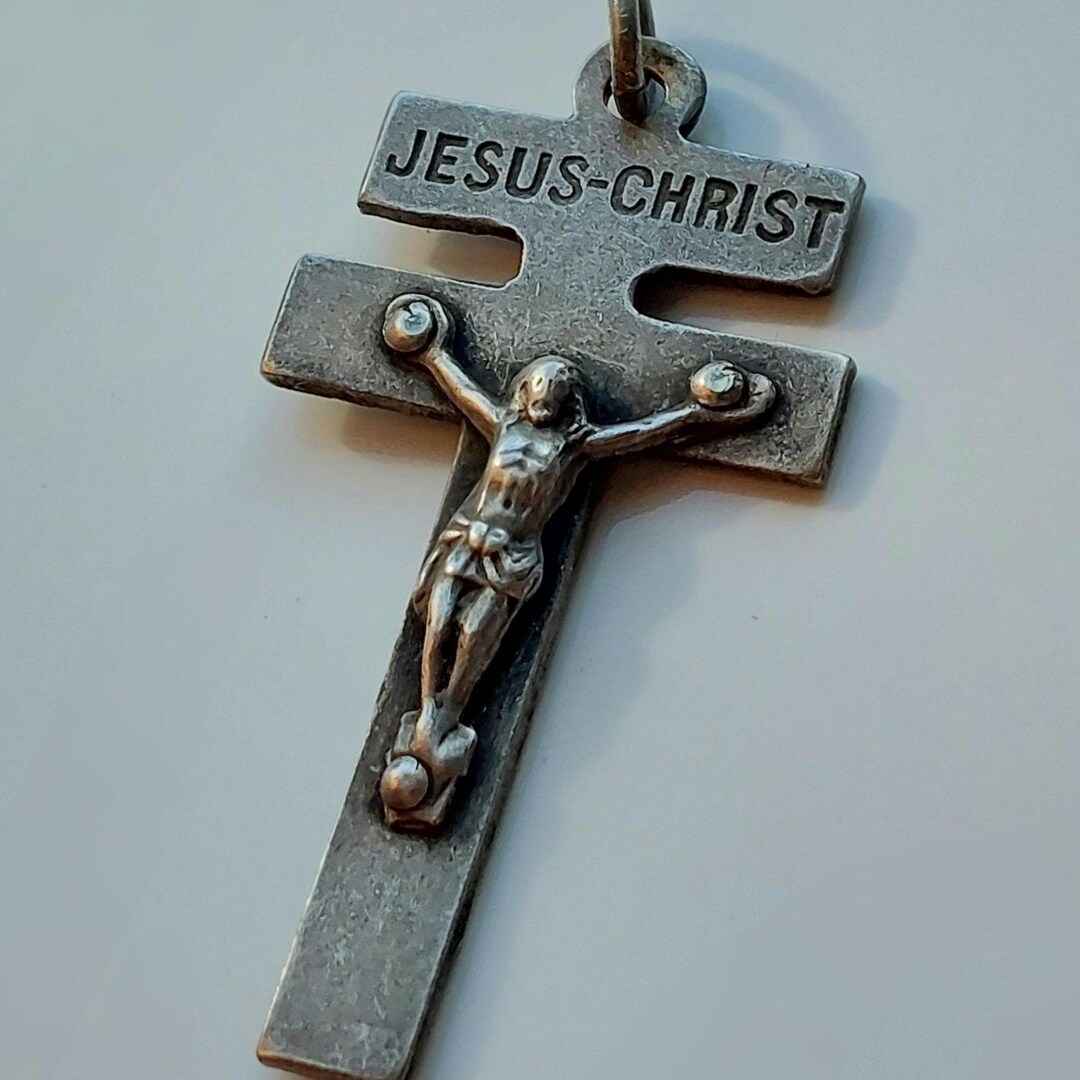 1 1/2" Antique Pontmain Crucifix—vintage French Catholic Our Lady ...