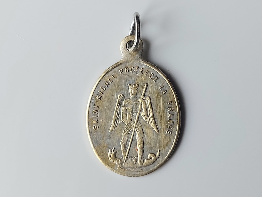 Thin WWI St Michael + Guardian Angel Medal: Vintage French Catholic ...