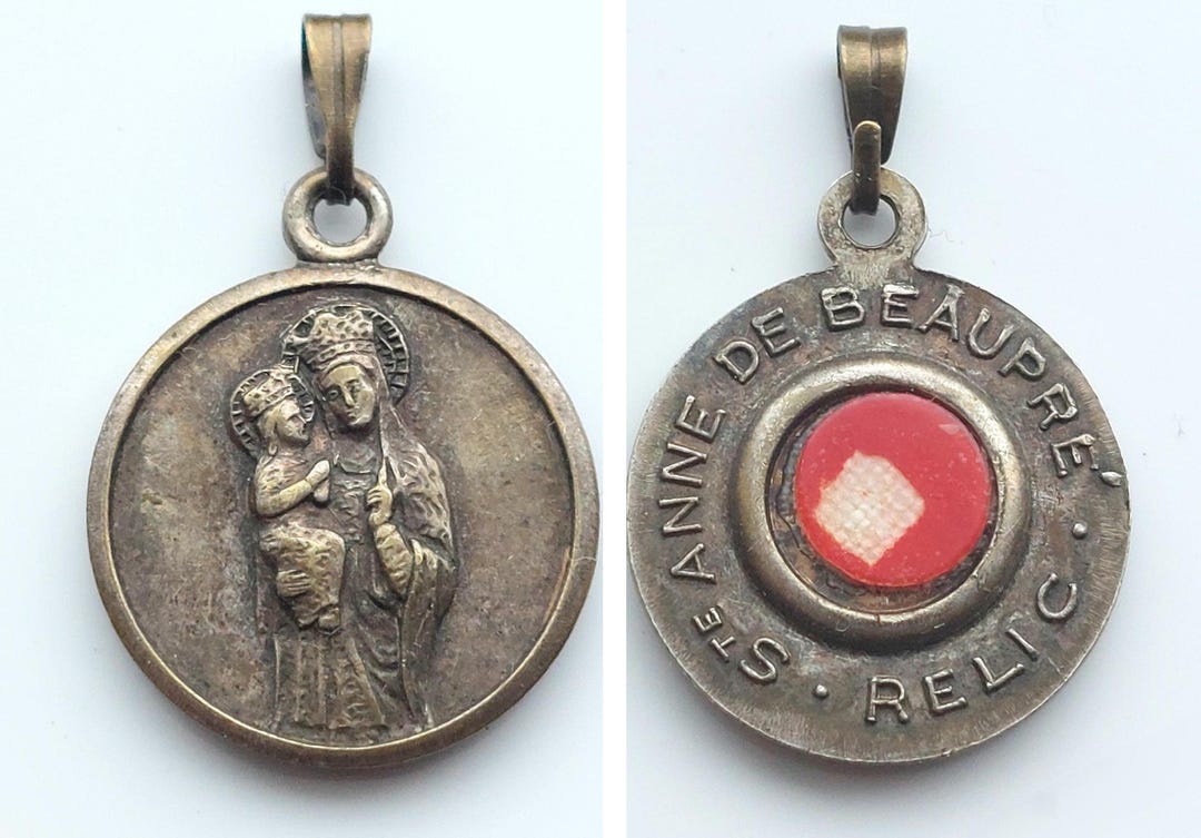 Vintage St Anne De Beaupre Relic Medal: Quebec, Canada Necklace Pendant ...