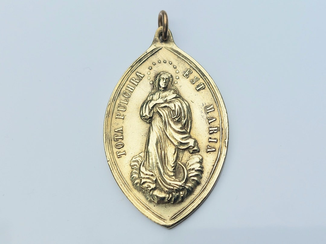 Large "mary Most Beautiful" Medallion: Vintage Spanish Assumption ...