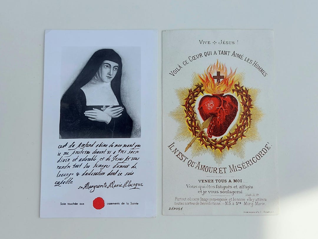 St Margaret Mary Alacoque Vintage Relic Card + Antique Sacred Heart of ...