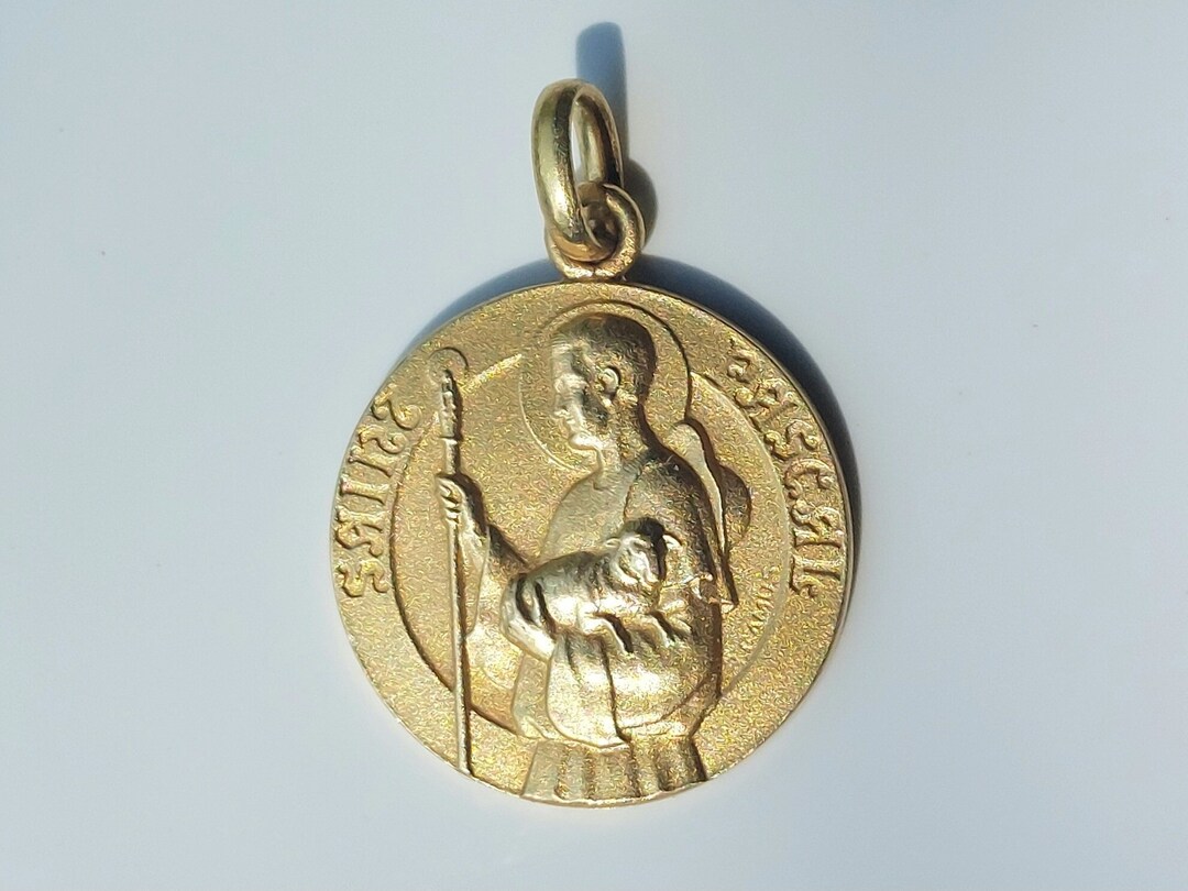 St Paschal Baylon Gold-plated Medal Signed Camus--vintage French ...