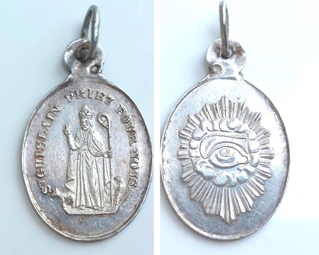 THIN St Ghislain Medal—vintage French Catholic Divine Eye of God of ...