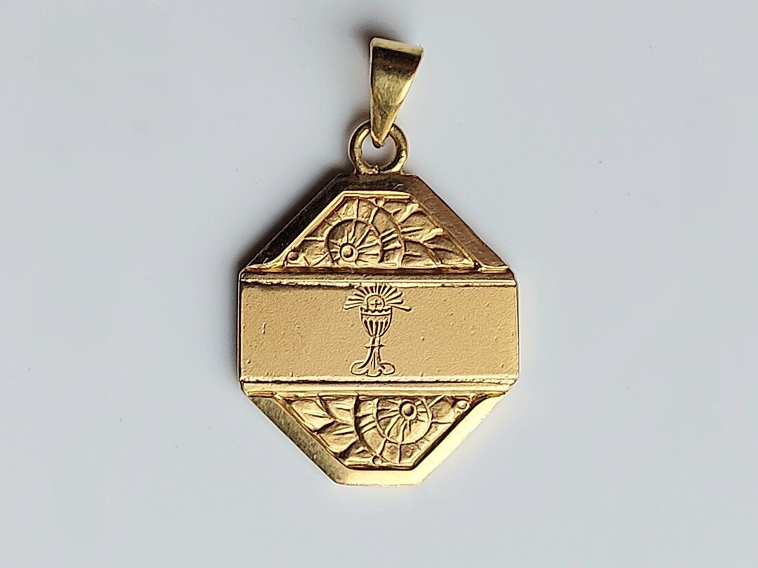 Rolled Gold First Holy Communion Medal—chalice & Host, Baptism Shell ...