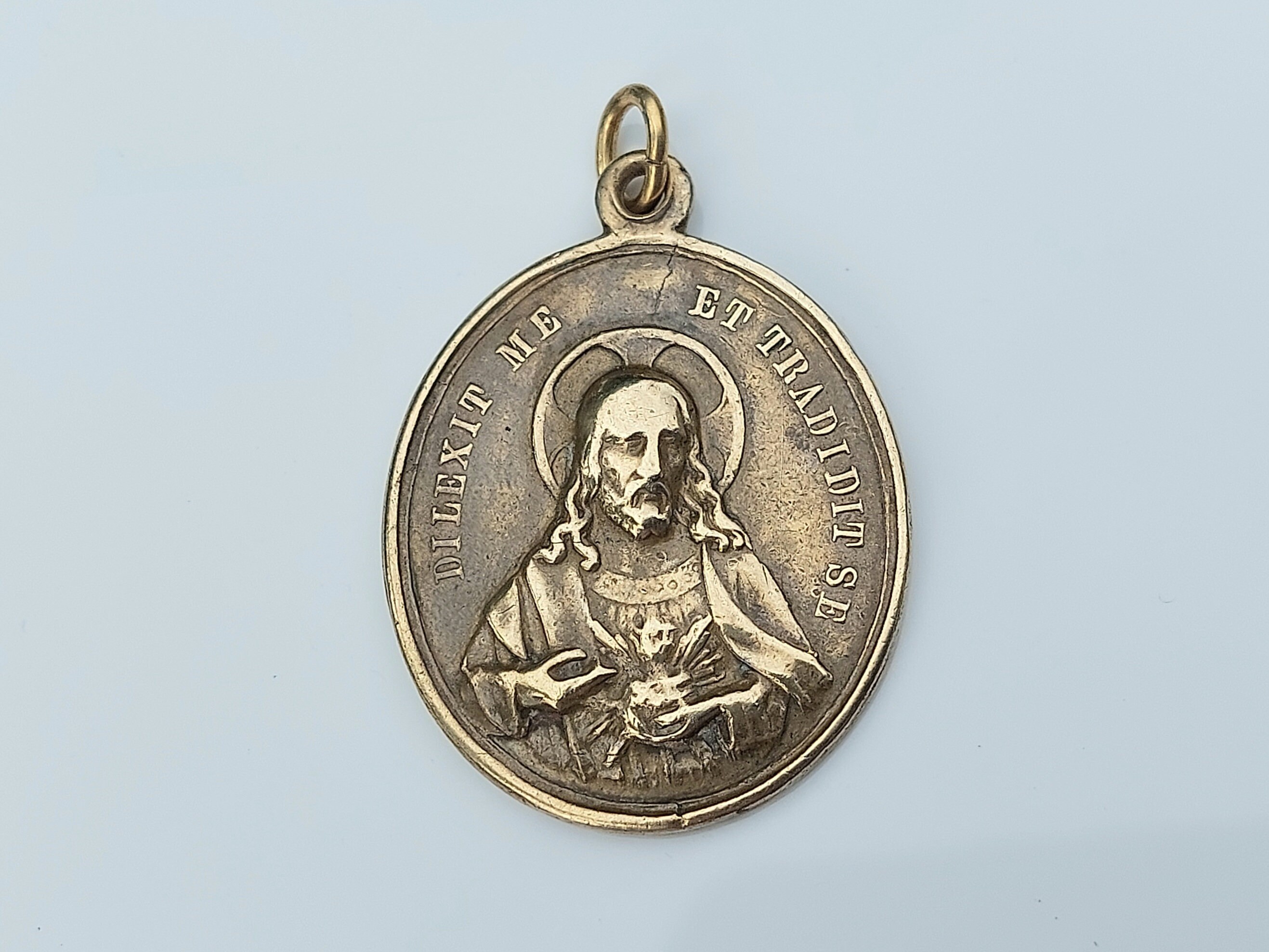 1 1/4" Mater Dolorosa + Sacred Heart of Jesus Medal--antique Our Lady ...