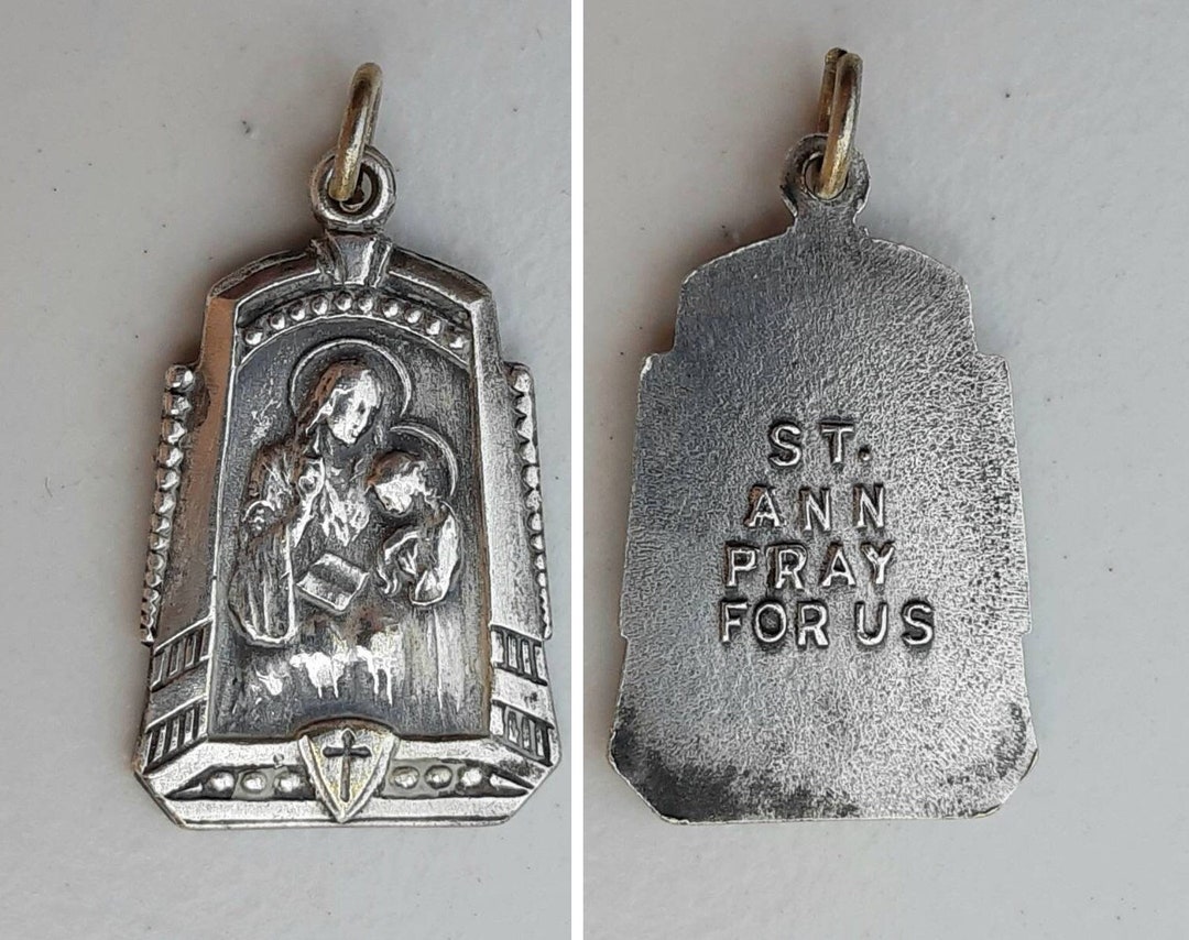 3/4" St. Ann Medal W English "pray for Us" Text--vintage Arched/shield ...