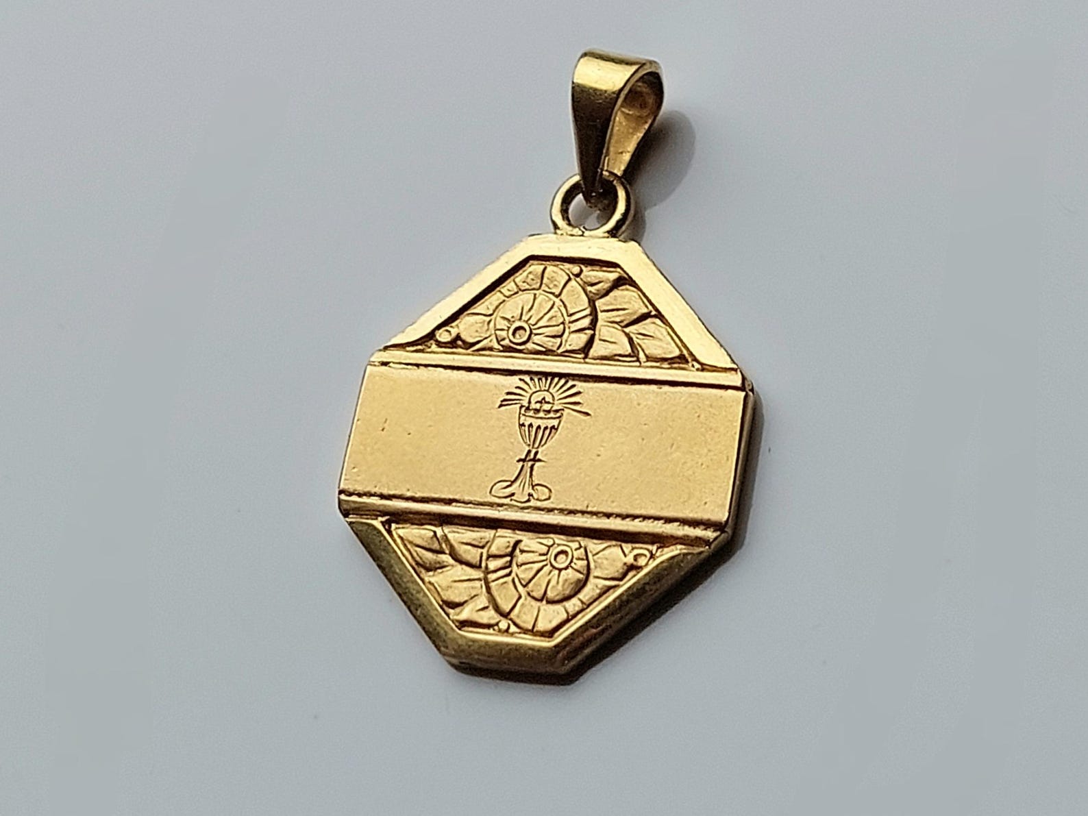 Rolled Gold First Holy Communion Medal—chalice & Host, Baptism Shell ...