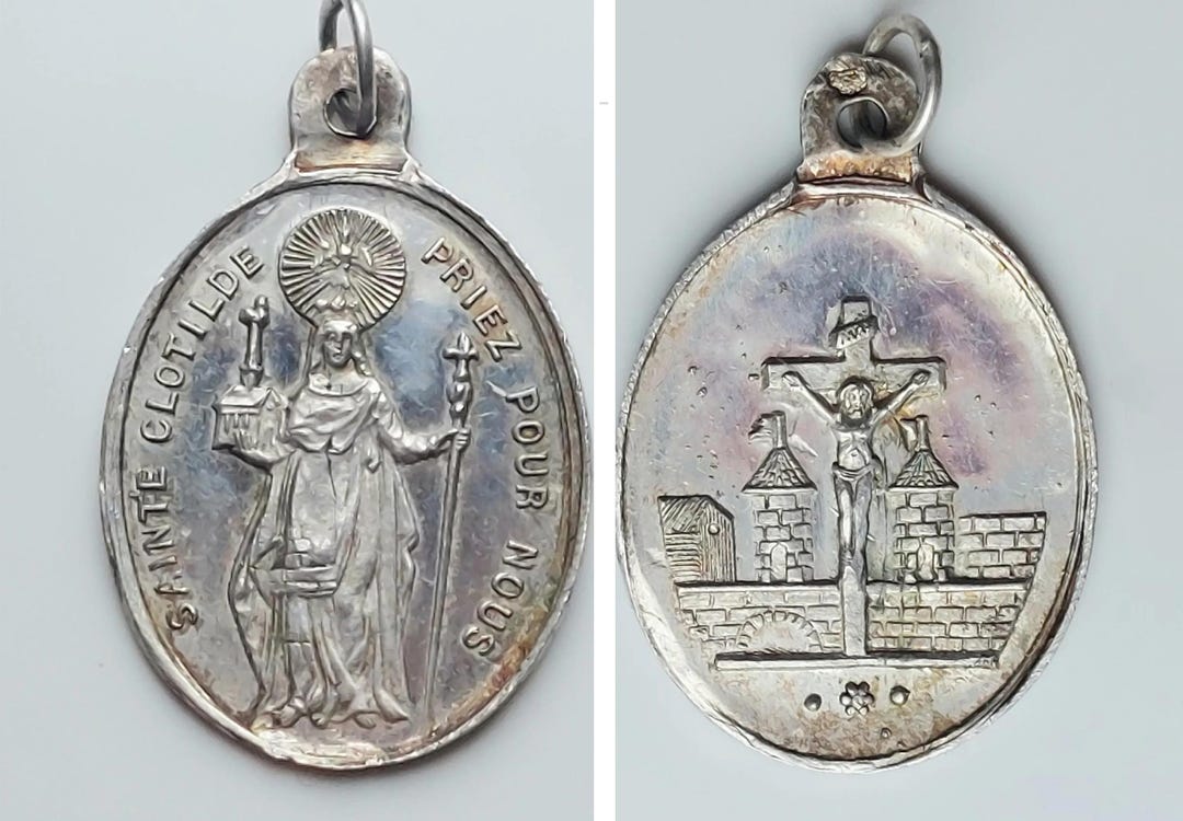THIN St Clotilde Silver Medal—antique Oval Vintage French Catholic ...