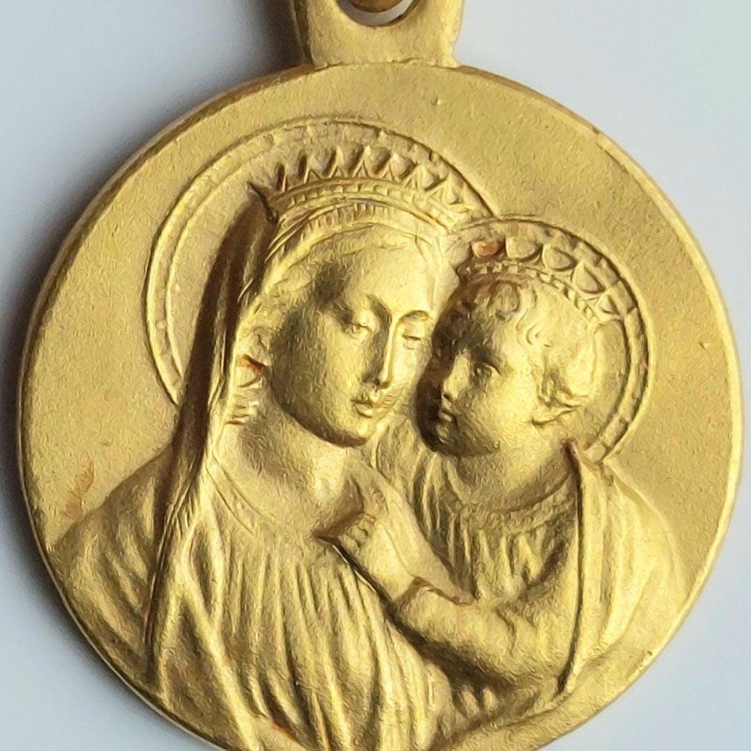 5/8" Gold-plated Our Lady of Good Counsel Medal—round Vintage French ...